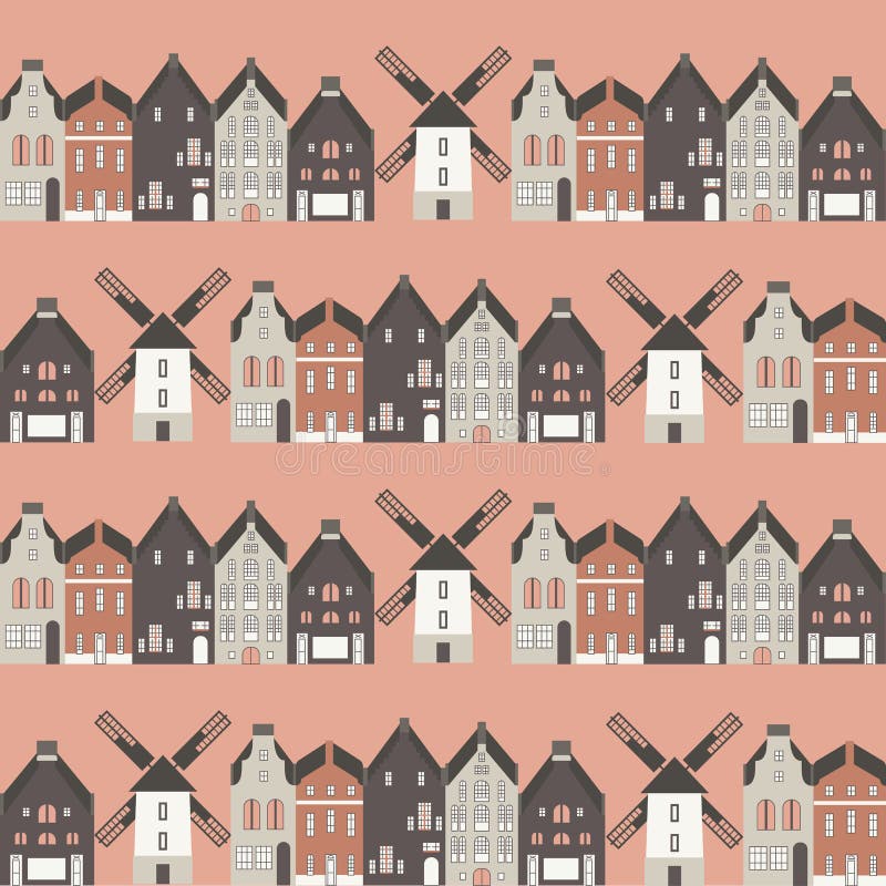 Traditional Dutch Houses and Mills - Vector Illustration Stock Vector ...