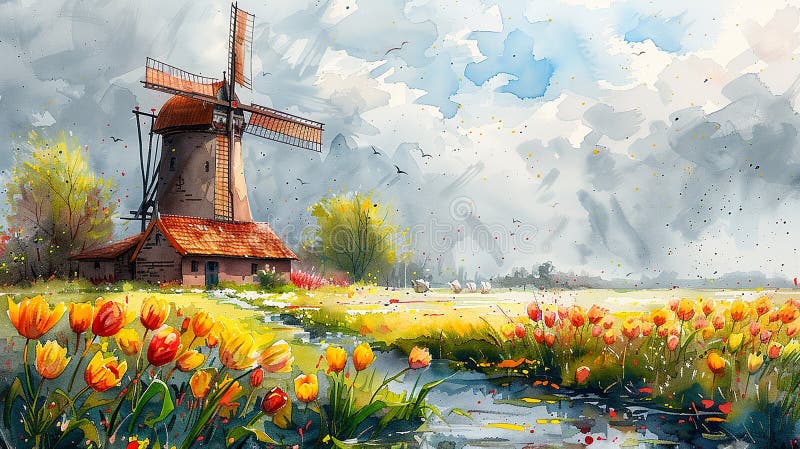 Traditional dutch mill stock illustration. Illustration of nature ...