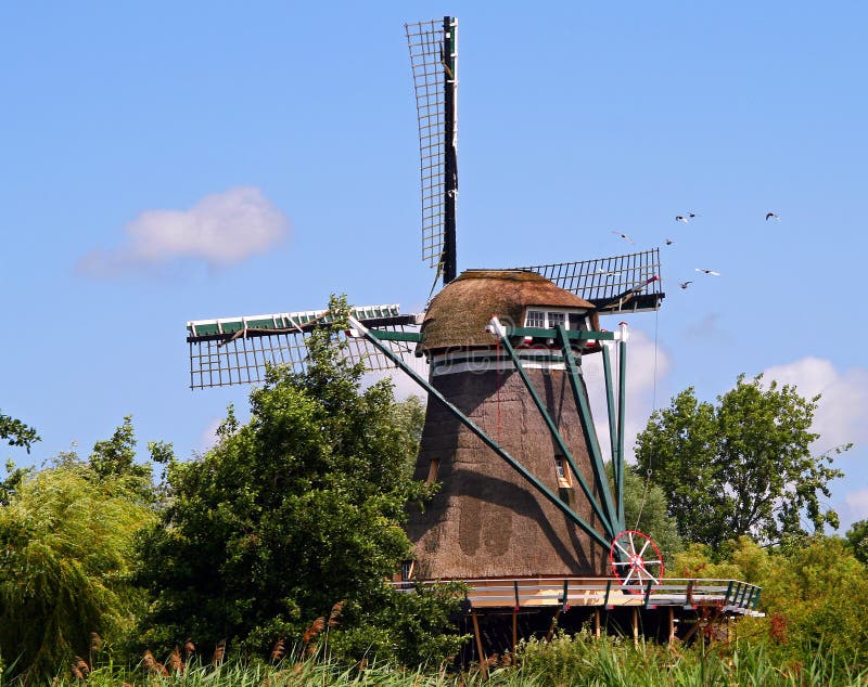Traditional Dutch Windmill Near Leiden Stock Photo - Image of farm ...