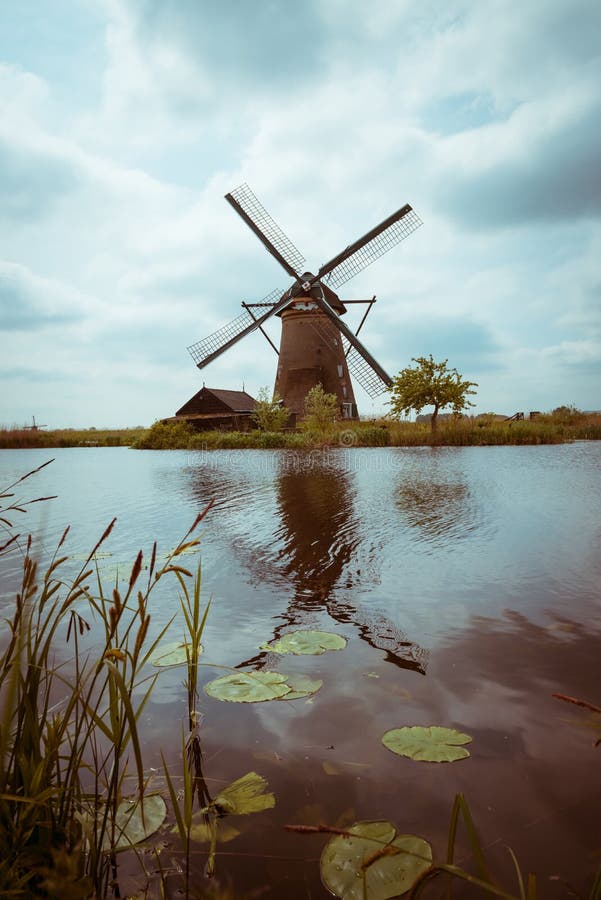 Traditional Dutch Windmill Retro Stylized Stock Photo - Image of ...