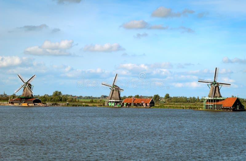 Traditional Dutch Windmills. Stock Image - Image of river, countryside ...