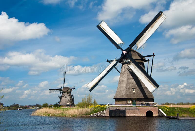 Traditional Dutch Windmills Stock Image - Image of cloud, kinderdijk ...