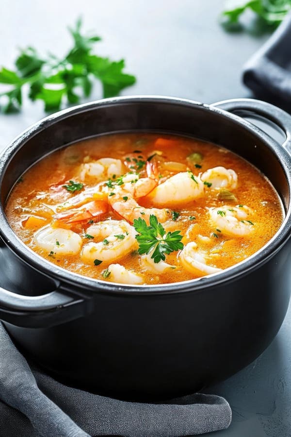 Steaming Seafood Stew in a Traditional Pot Made with Fresh Ingredients ...