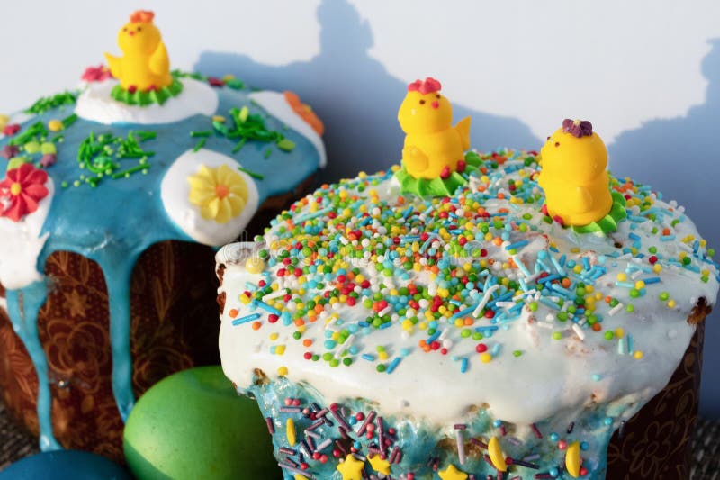 Traditional Easter Baking. Easter Cake and Colored Eggs Stock Image ...