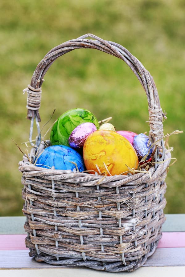 Traditional Easter Basket with Colorful Eggs Stock Image - Image of ...