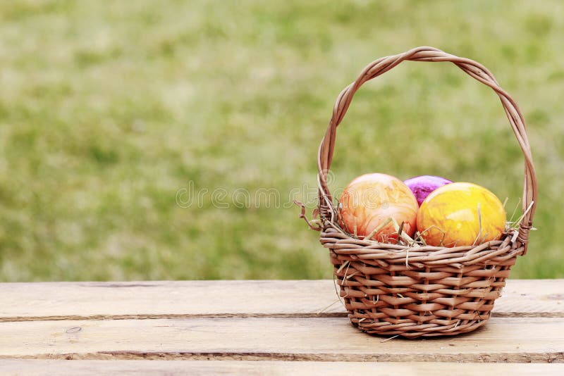 Traditional Easter Basket with Colorful Eggs Stock Photo - Image of ...