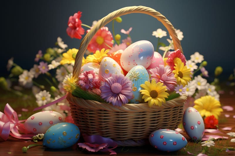 Traditional Easter Basket Filled with Decorated Stock Illustration ...