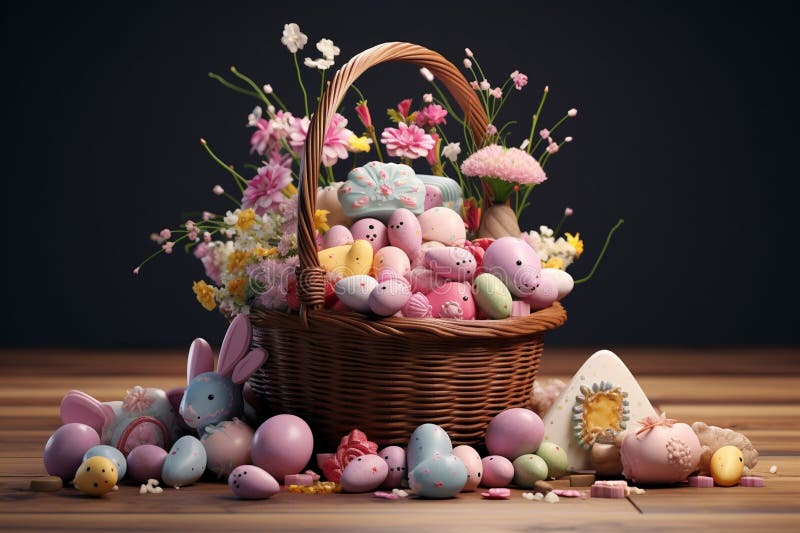 Traditional Easter Basket Filled with a Variety Stock Illustration ...
