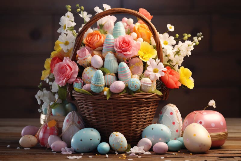 Traditional Easter Basket Filled with a Variety Stock Illustration ...