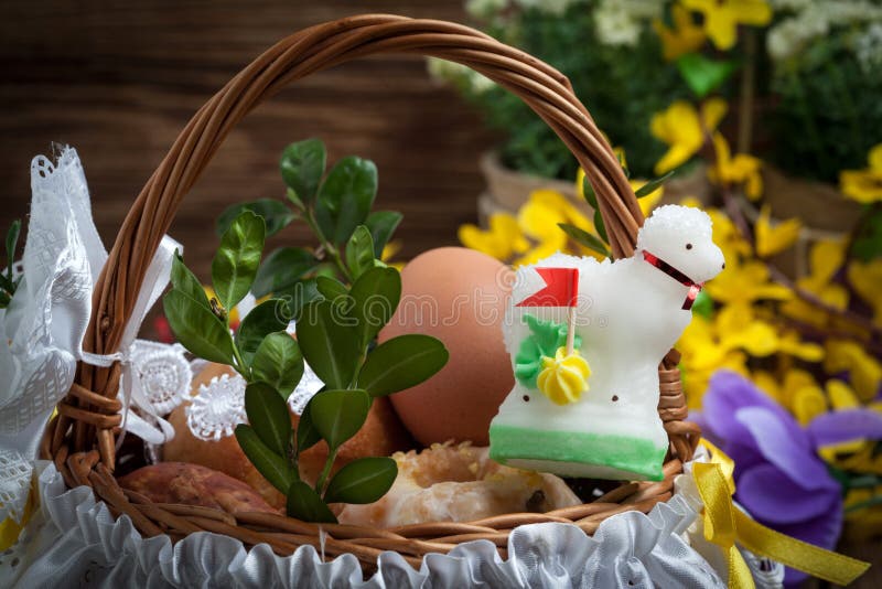 Traditional Easter Basket with Food. Stock Photo - Image of season ...