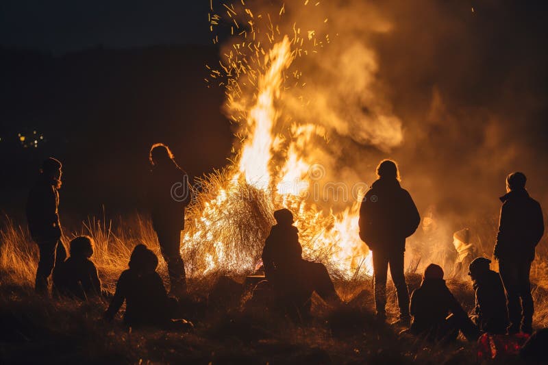 Traditional Easter Bonfire Celebration, Where Families Gather Around a ...