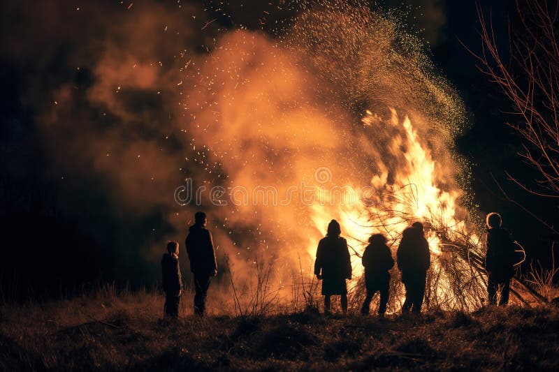 Traditional Easter Bonfire Celebration, Where Families Gather Around a ...