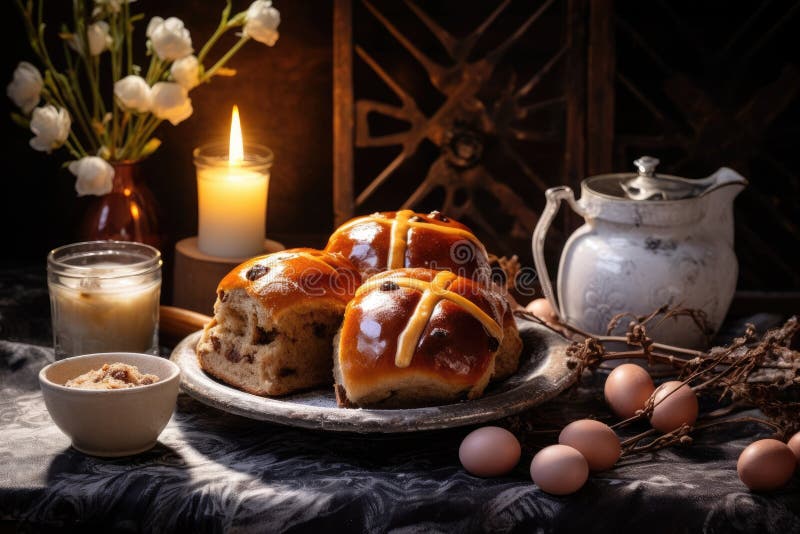 Traditional Easter Bread on a Served Table with Eggs. Breakfast, Good ...