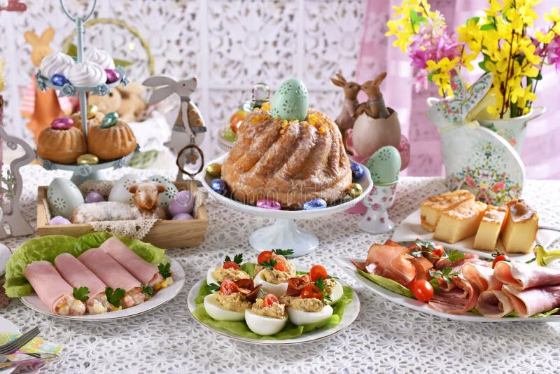 Traditional Easter Breakfast on Festive Table Stock Image - Image of ...