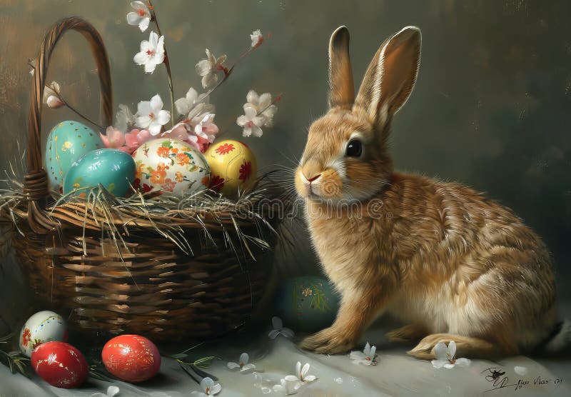 Traditional Easter Bunny with Colorful Easter Eggs. Happy Easter Stock ...