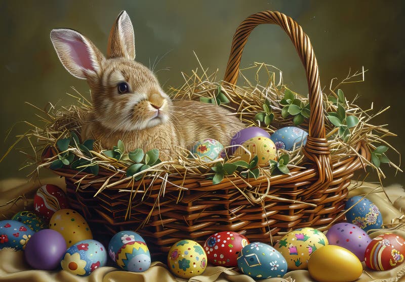 Traditional Easter Bunny with Colorful Easter Eggs. Happy Easter Stock ...