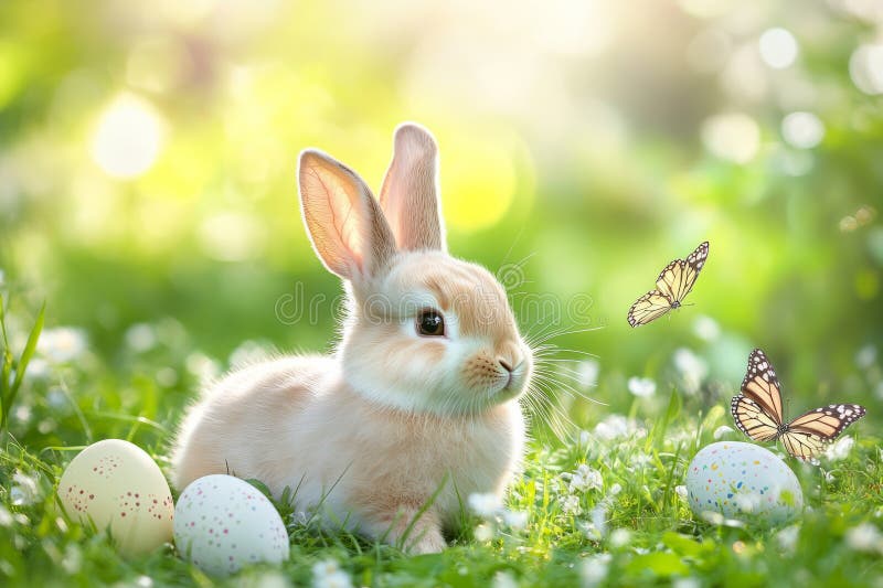 A Traditional Easter Bunny Resting in a Sun-dappled Meadow, Surrounded ...