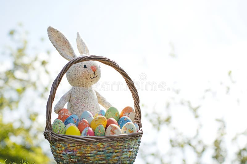 A Traditional Easter Bunny Standing beside a Basket Filled with ...