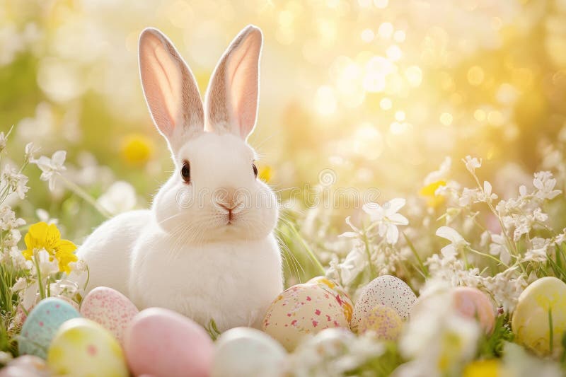 A Traditional Easter Bunny Surrounded by a Forest of Colorful Easter ...