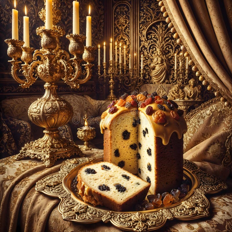 Traditional Easter Cake in Baroque Style Cut Open with Raisins in ...