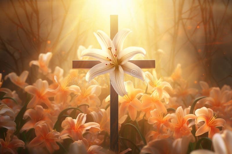 Traditional Easter Cross with Lilies and a Stock Illustration ...