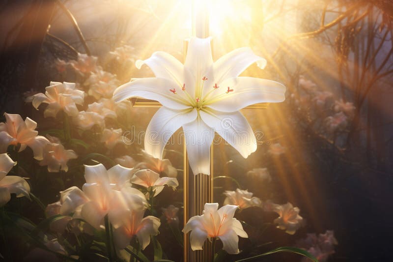 Traditional Easter Cross with Lilies and a Stock Illustration ...