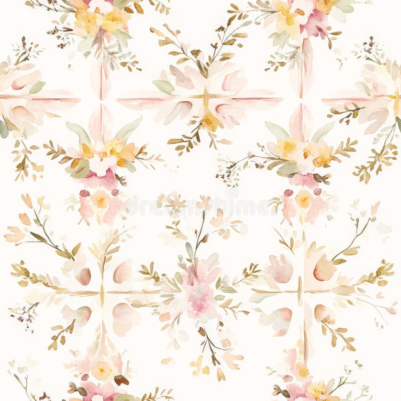 A Traditional Easter Cross Pattern with Delicate Floral Wreaths and ...