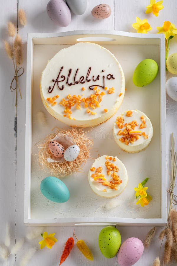 Traditional Easter Curd Pudding Surrounded by Spring Flowers and Eggs ...