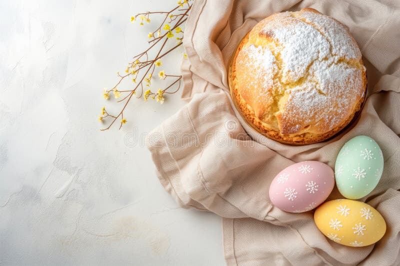 Traditional Easter Dessert Spread Featuring Cake and Decorated Eggs ...