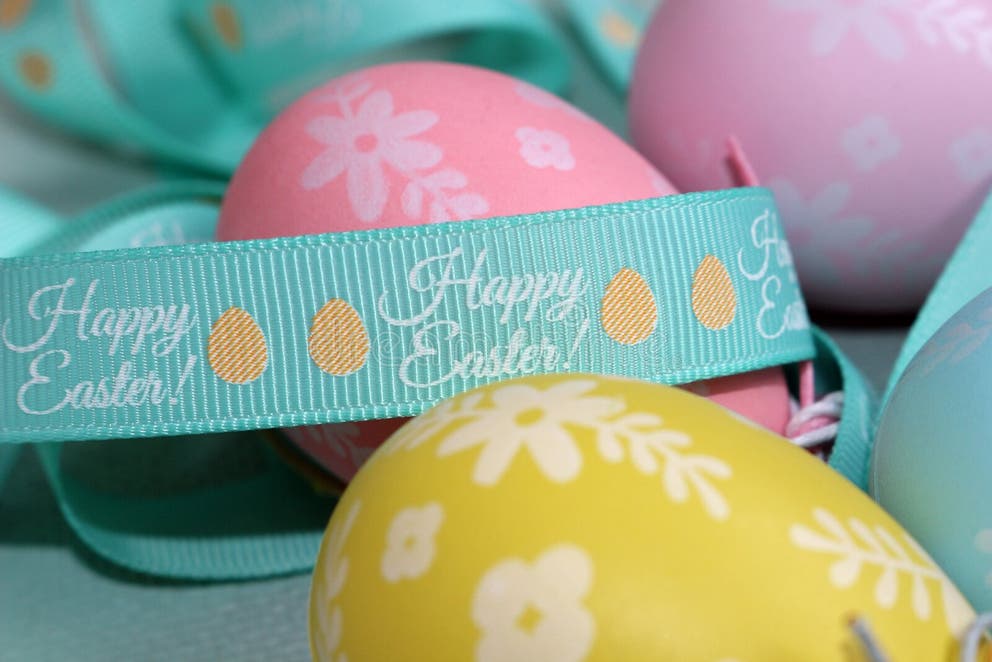 Easter Egggs and Happy Easter Ribbon Stock Image - Image of card, decor ...