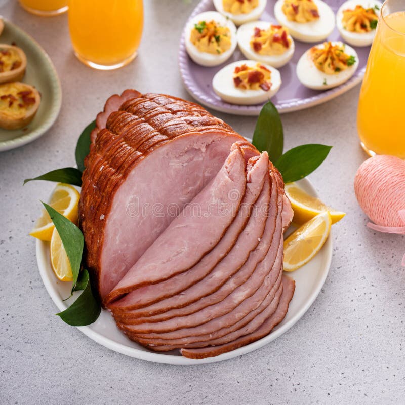 Traditional Easter Ham on the Table Served with Brunch Stock Image ...
