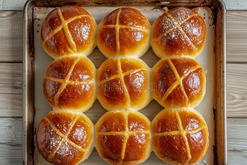 Traditional Easter Hot Cross Buns on a Baking Tray. AI Generated Stock ...