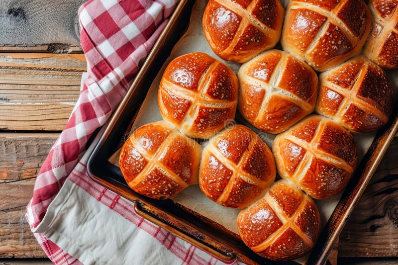 Traditional Easter Hot Cross Buns on a Baking Tray. AI Generated Stock ...