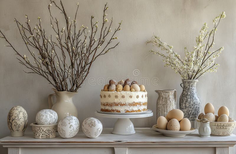 Traditional Easter Loaf, Willow Twigs on a Rustic Table Stock Image ...