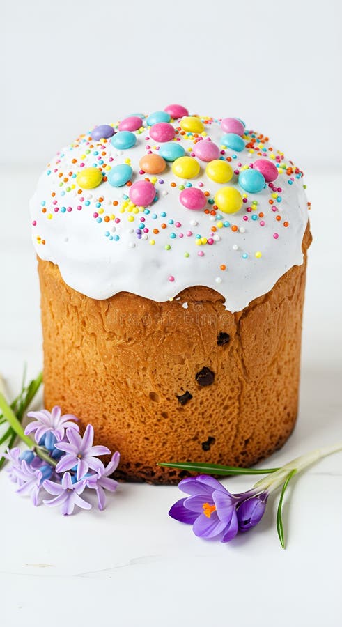 A Traditional Easter Paska Bread with White Icing and Colorful ...