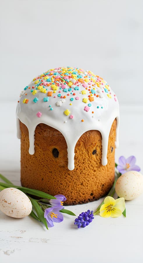 A Traditional Easter Paska Bread with White Icing and Colorful ...