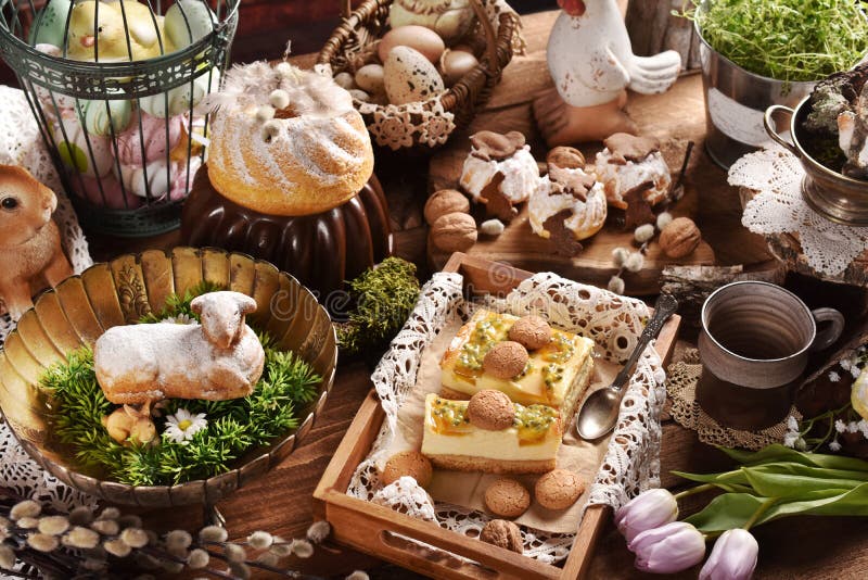 Traditional Easter Pastries on Festive Table in Rustic Style Stock ...