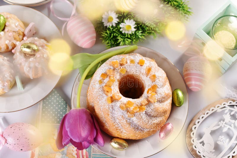 Top View of Easter Traditional Cakes on Festive Table Stock Image ...