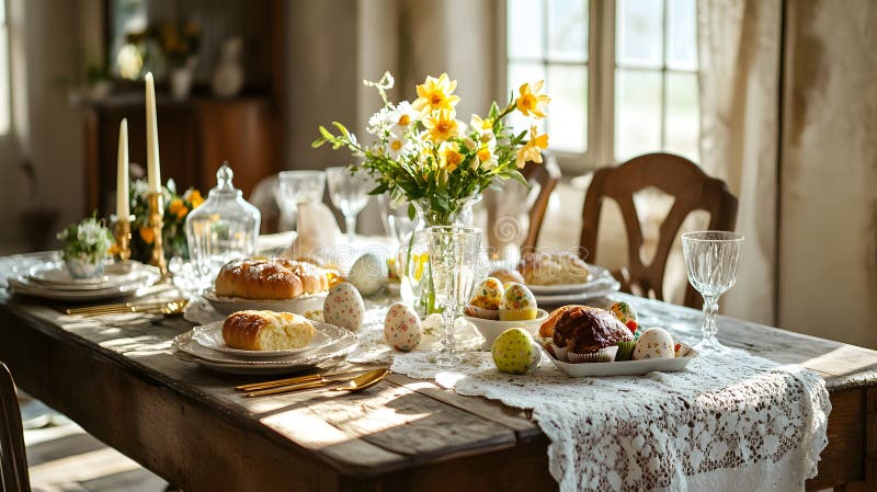 Traditional Easter Sunday Table Set for a Family Brunch Stock ...