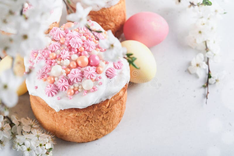 Traditional Easter Sweet Bread or Cakes with White Icing and Sugar ...