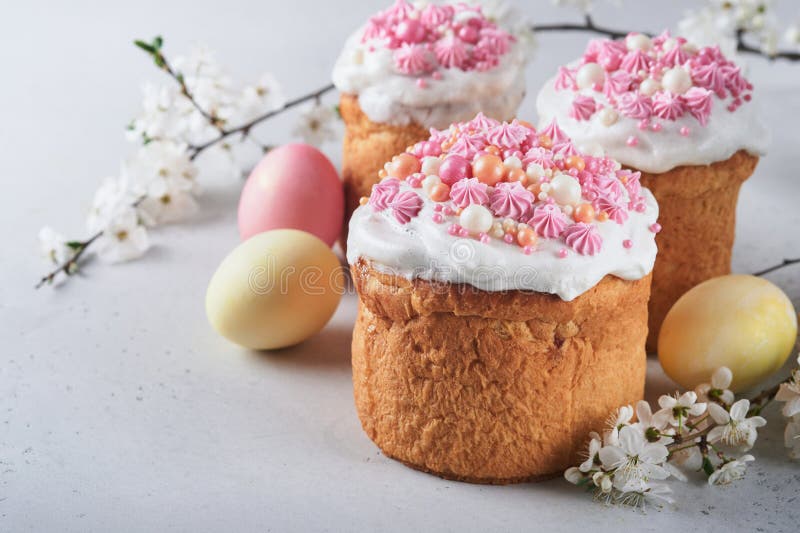 Traditional Easter Sweet Bread or Cakes with White Icing and Sugar ...