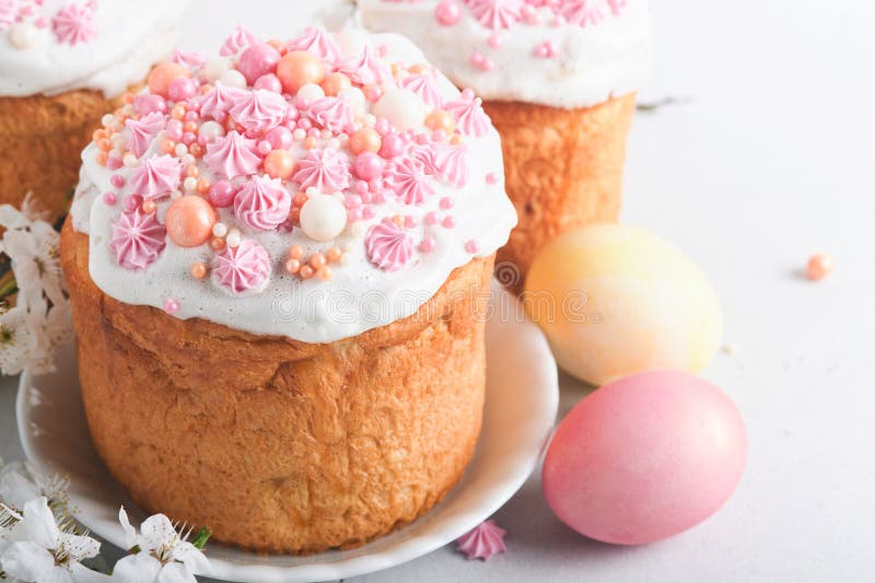 Traditional Easter Sweet Bread or Cakes with White Icing and Sugar ...