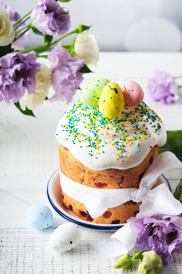 Traditional Easter Sweet Bread or Cakes with White Icing and Sugar ...