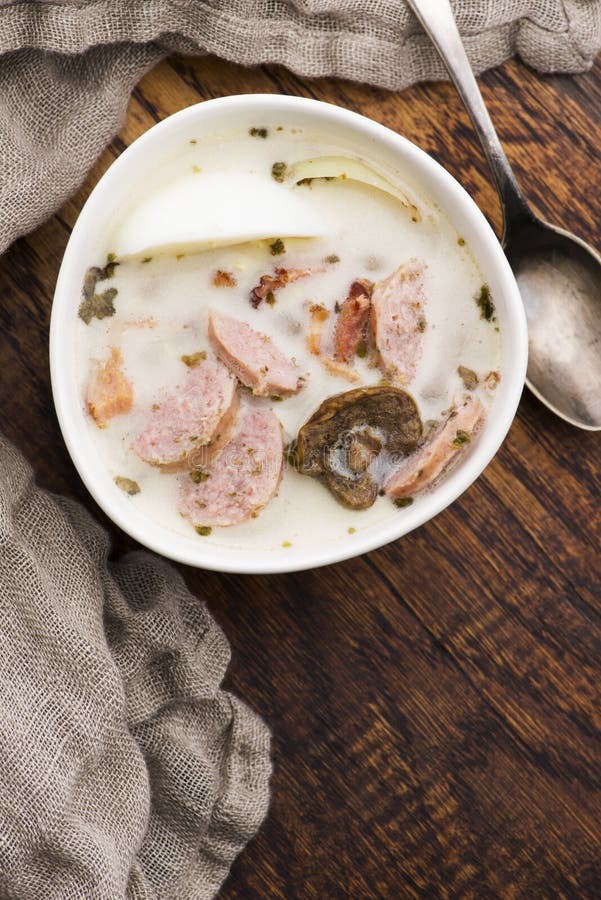 Traditional Easter White Borscht with Eggs and Sausage Stock Photo ...