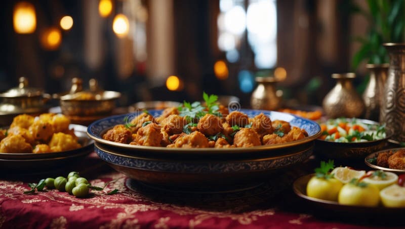 Traditional Eastern Dishes on Table Celebration of Eid Al-Fitr. Stock ...