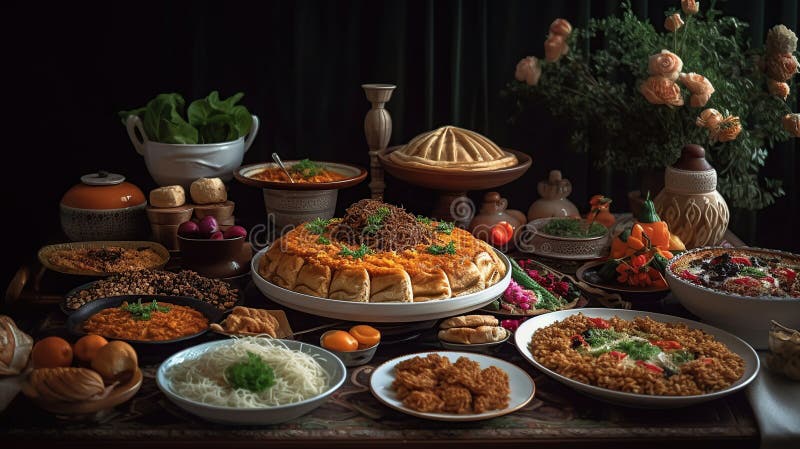 Traditional Eastern Dishes on Table. Celebration of Eid Al-Fitr ...