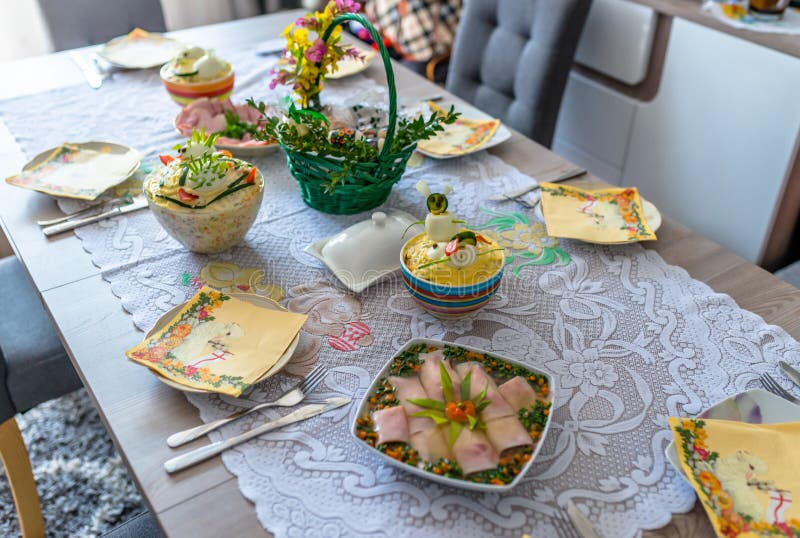 Traditional Eastern European Meals on the Occasion of Easter. Stock ...