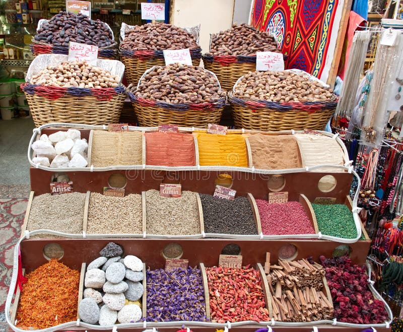 Traditional Egyptian Bazaar with Herbs and Spices in Cairo. Egypt Stock ...