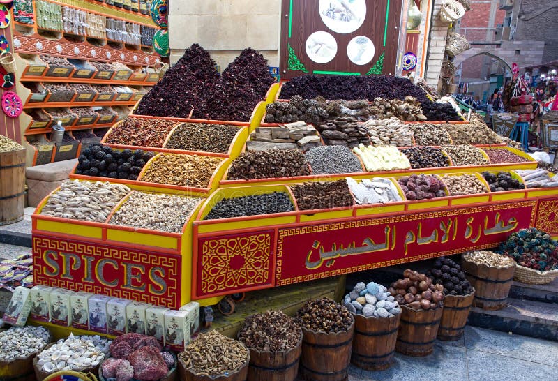 Traditional Egyptian Bazaar with Herbs and Spices in Cairo. Egypt Stock ...
