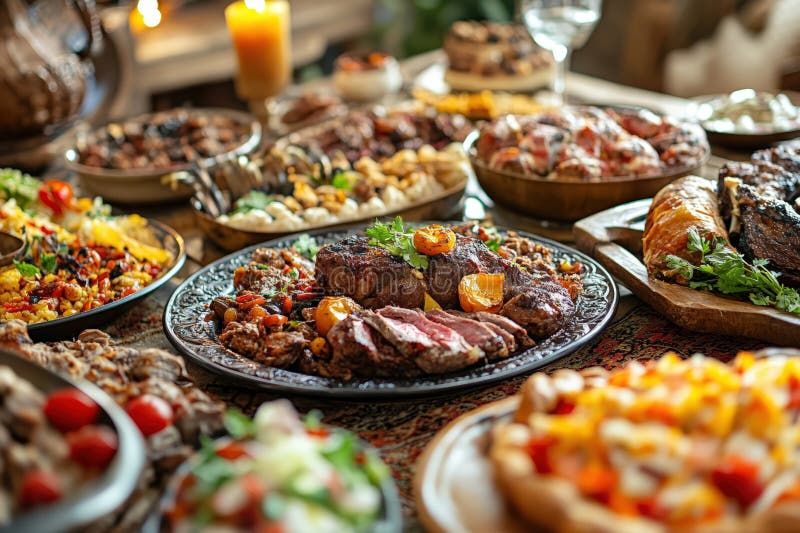 Traditional Eid Al-Adha Meat Feast with Elaborate Table Setting and ...